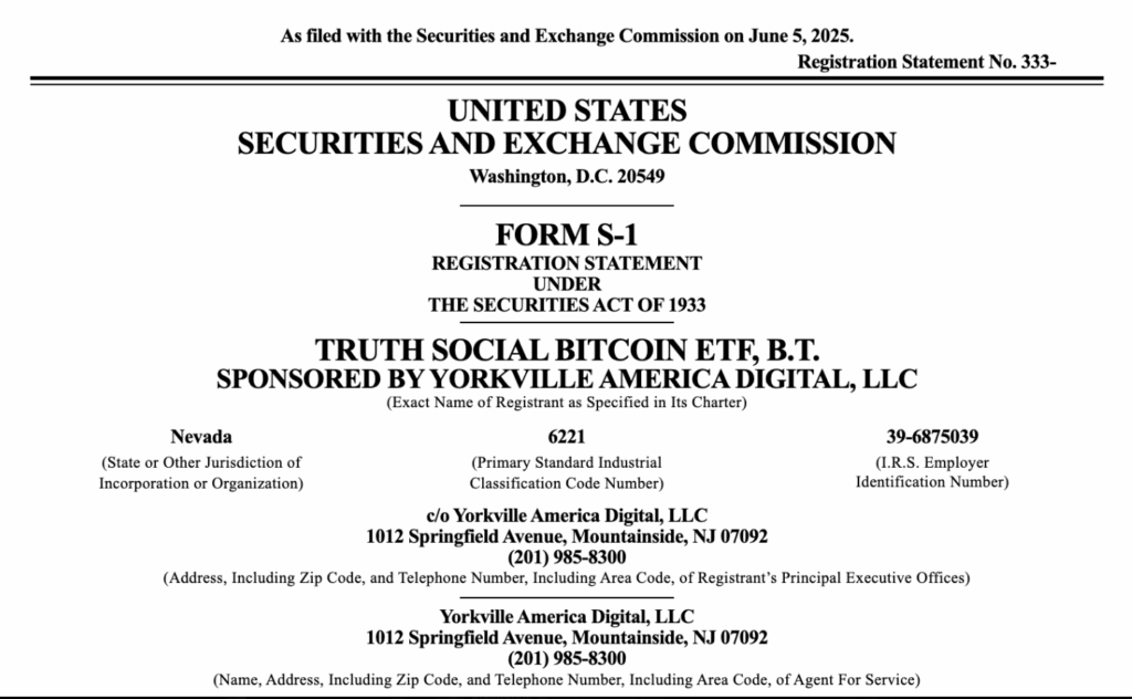 President Trump's Truth Social Files S-1 Form For Bitcoin ETF